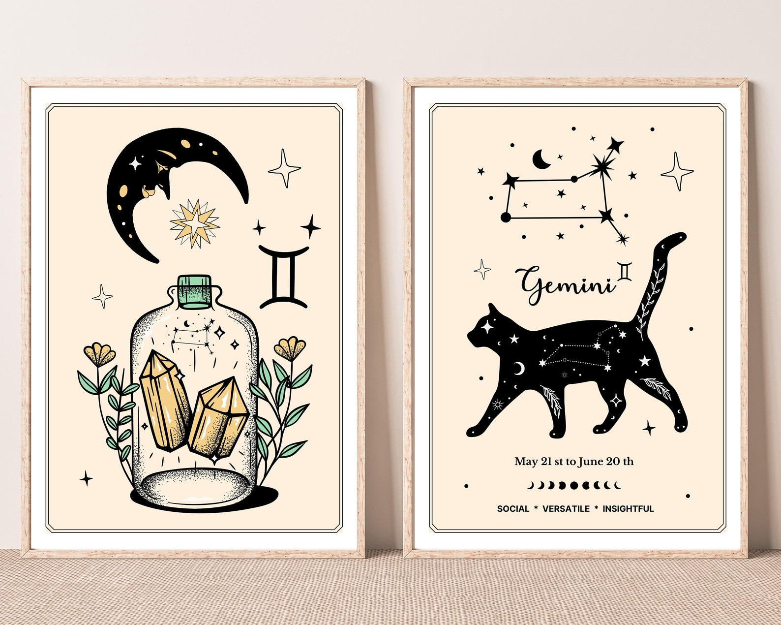 Gemini Zodiac Sign Print, Gemini Constellation Wall Art, Tarot Card ...