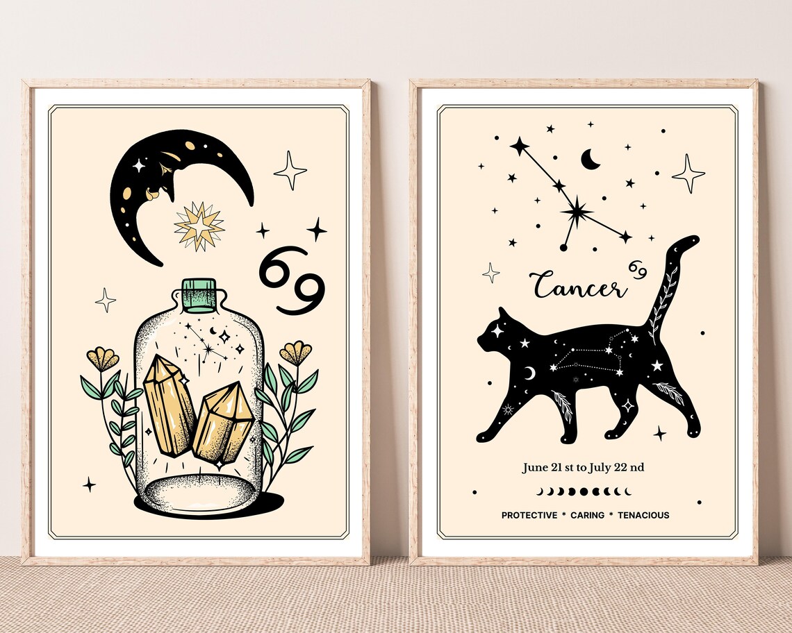 Cancer Zodiac Sign Print Cancer Astrology Wall Art Cancer | Etsy