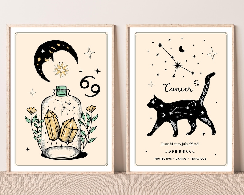 Cancer Zodiac Sign Print Cancer Astrology Wall Art Cancer | Etsy