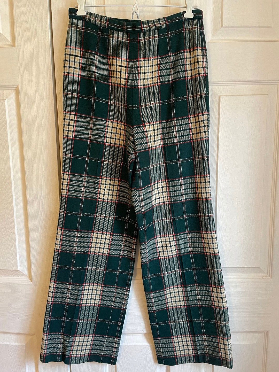 Vintage Wool 1970s Plaid Green White and Red Pendleton Pants - Etsy