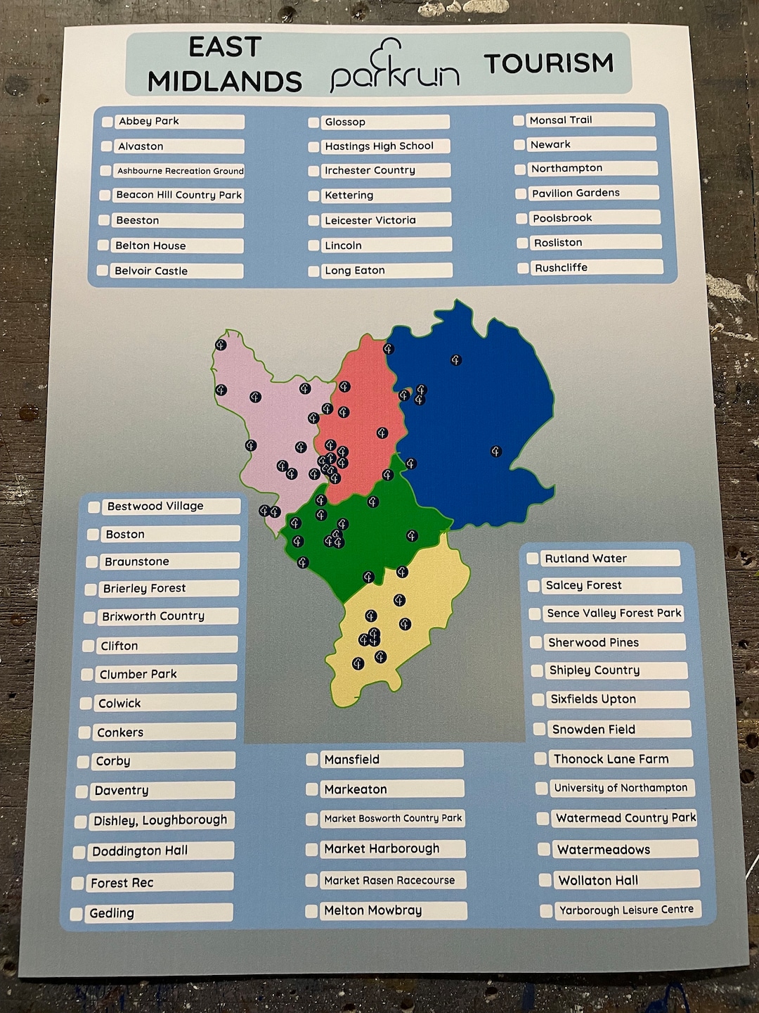 Parkrun Tourist East Midlands Map - Etsy