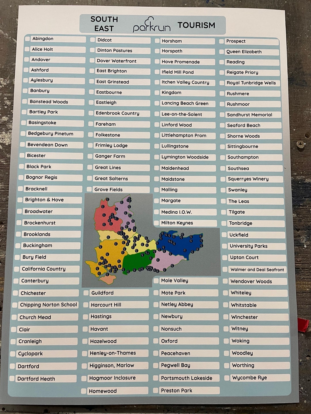 Parkrun Tourist South East Map - Etsy