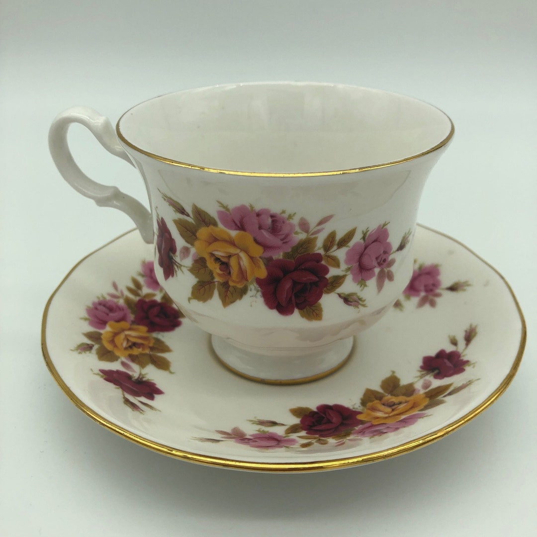 Vintage Queen Anne Tea Cup and Saucer With Roses England - Etsy