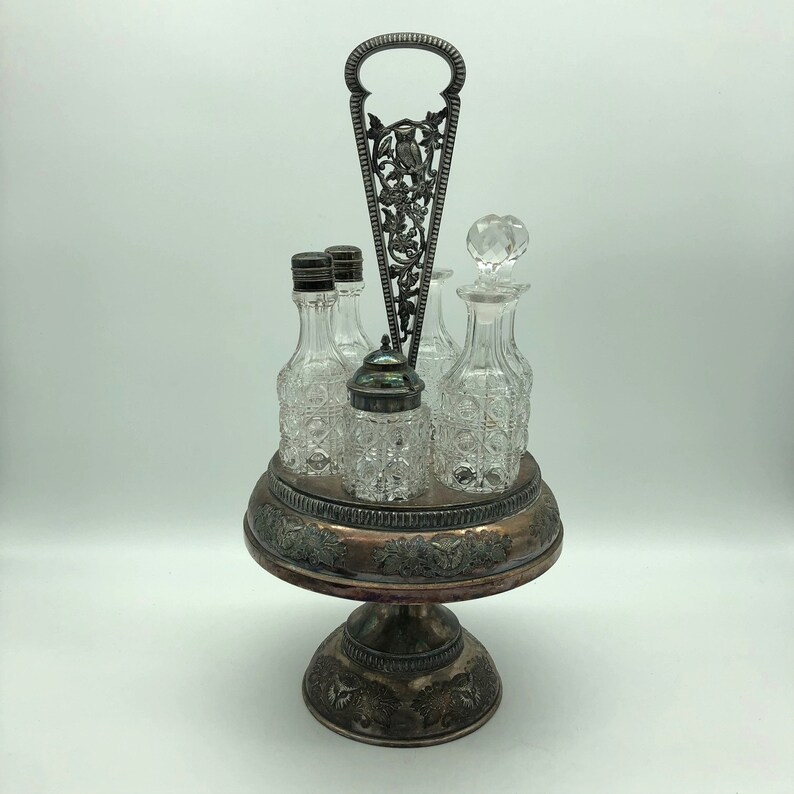 RARE LARGE Antique Condiment Cruet Set With Owl Accent by Simpson, Hall ...