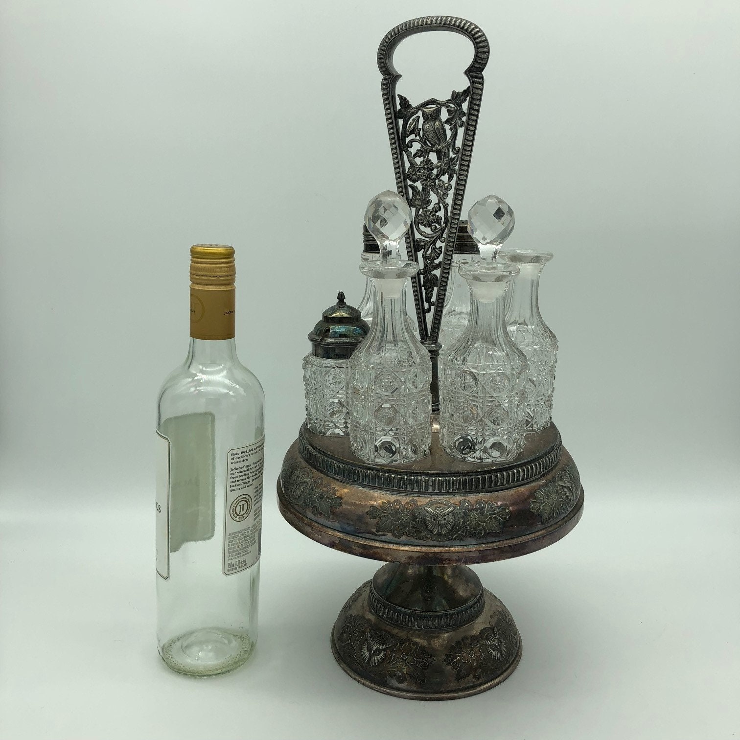 RARE LARGE Antique Condiment Cruet Set With Owl Accent by Simpson, Hall ...