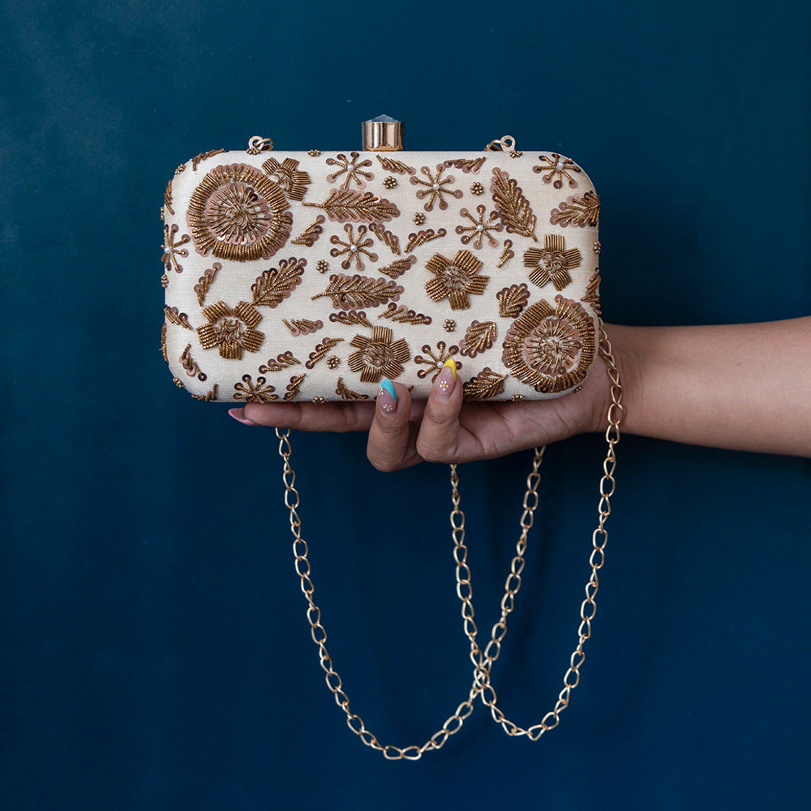 THE TAN CLAN Aabish Beige Hand Embroidered Clutch - Etsy