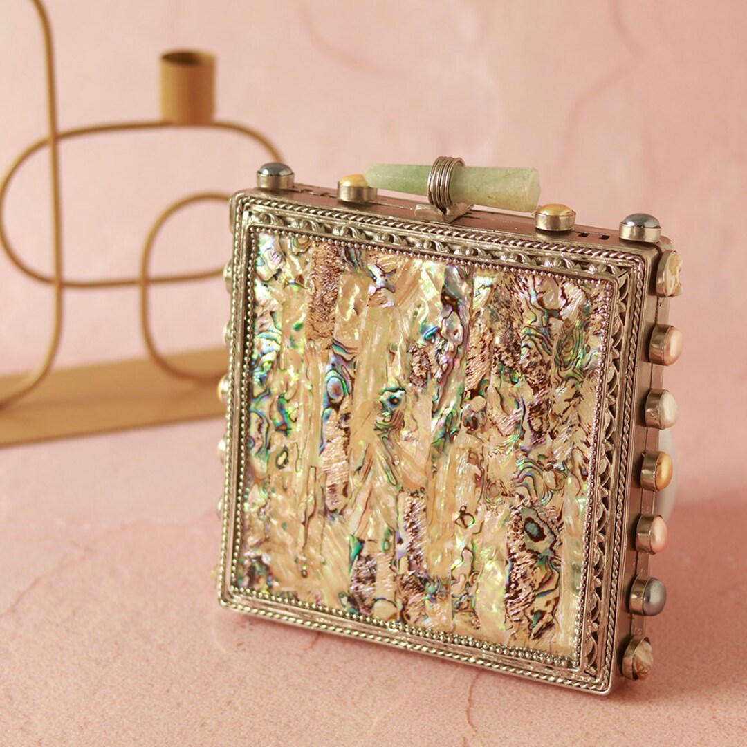 Silver Natural Seashell Clutch, Vintage Mother of Pearl Clutch Bag ...