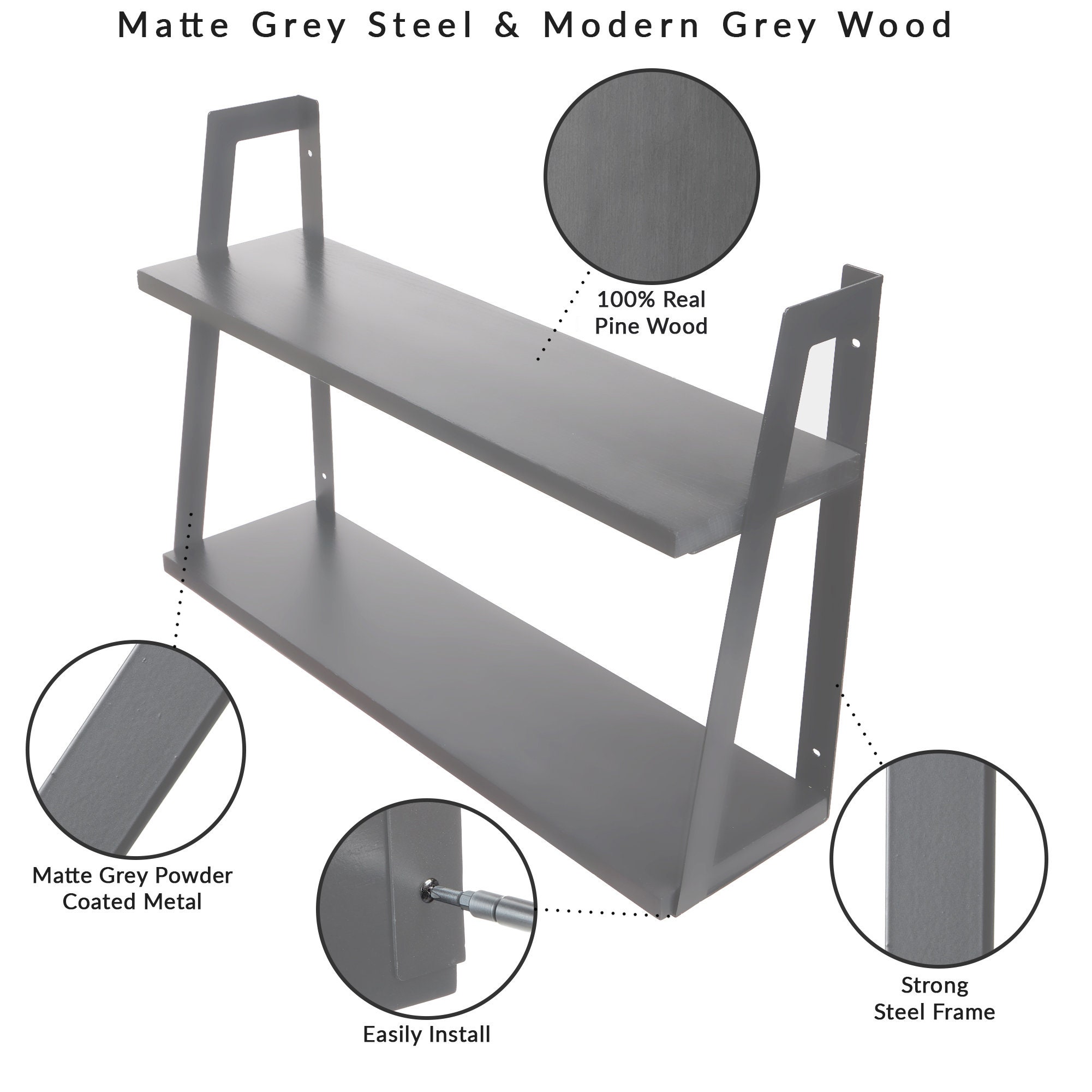 2-tier Modern Floating Wall Shelves Grey Solid Wood and - Etsy