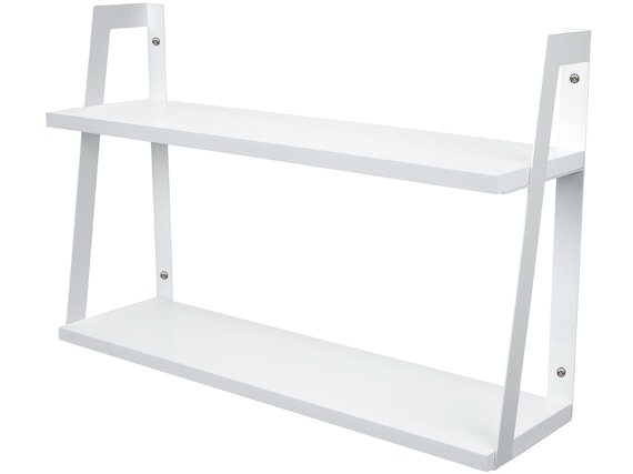 2-tier Modern Floating Wall Shelves White Solid Wood and | Etsy