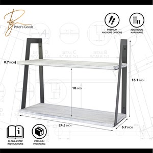 2-tier Rustic Floating Wall Shelves, Rustic White - Wooden Farmhouse ...