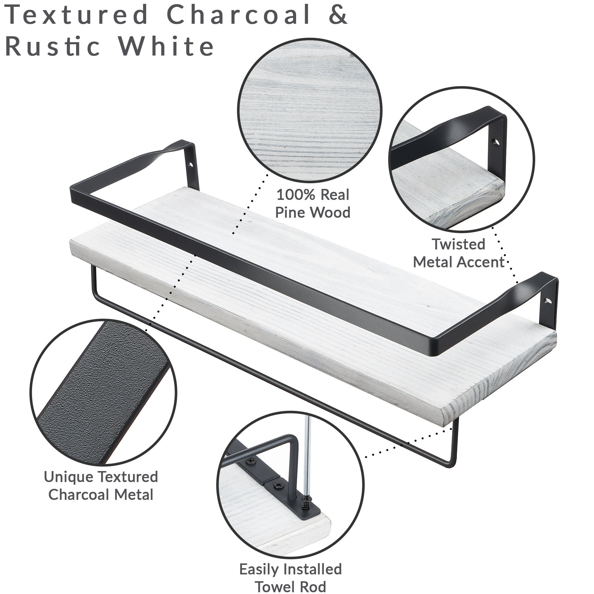 Rustic White 16.75 Floating Wall Shelves With Rails Set - Etsy