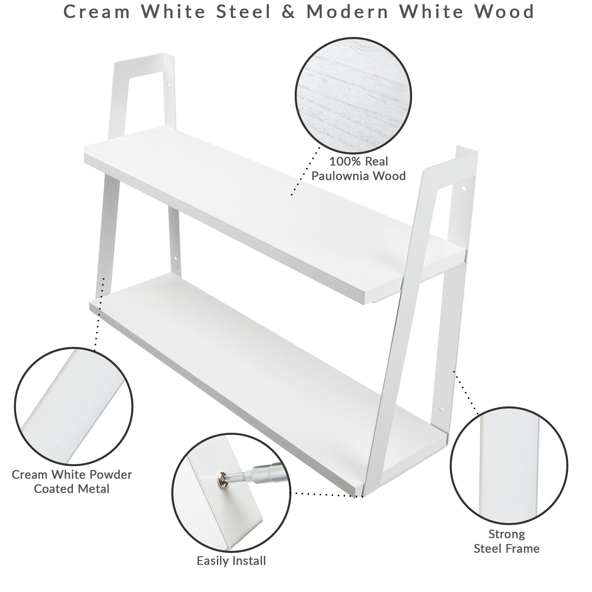 2-tier Modern Floating Wall Shelves White Solid Wood and - Etsy