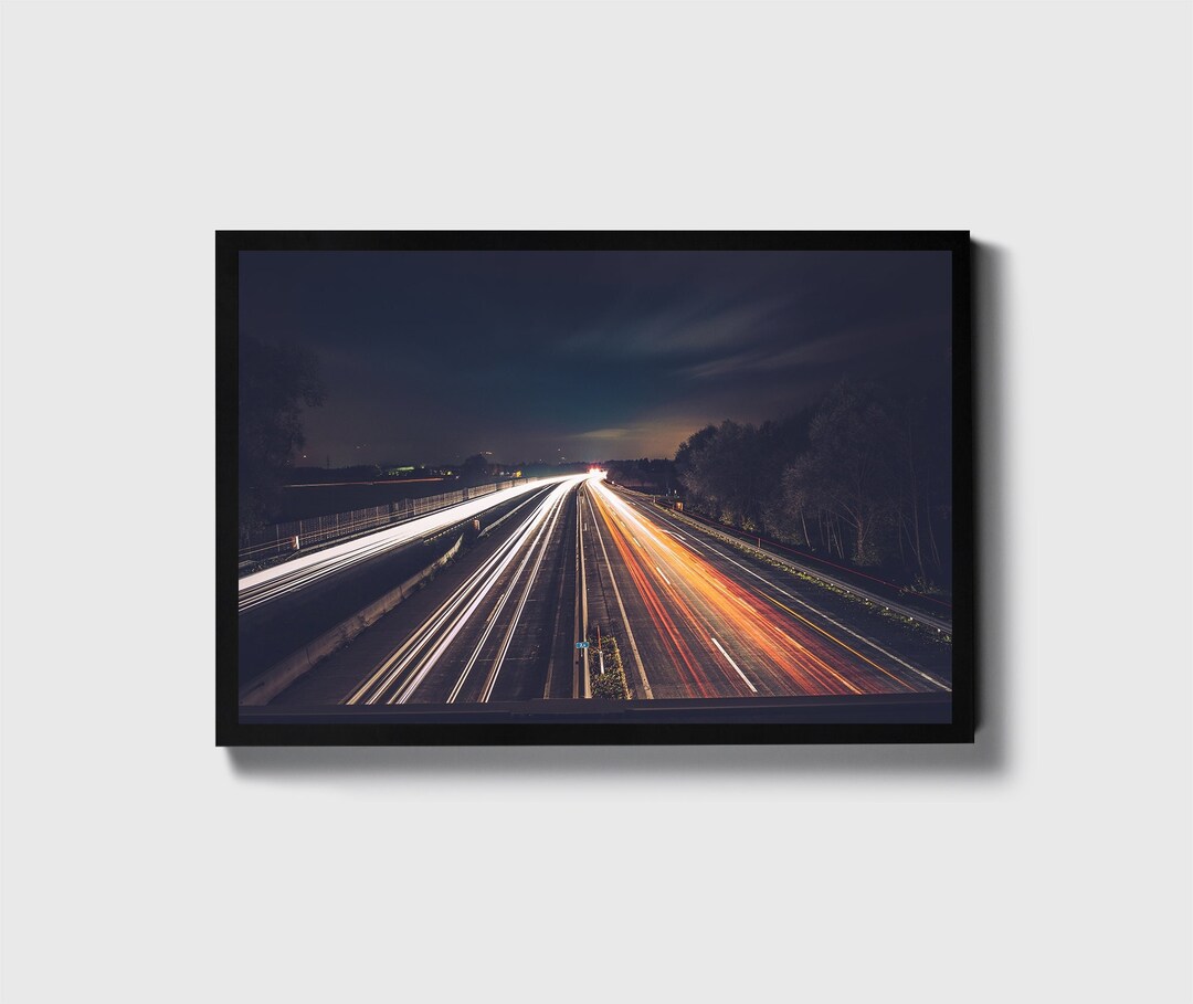 German Autobahn Night Lights Poster: Stunning Long Exposure Traffic ...