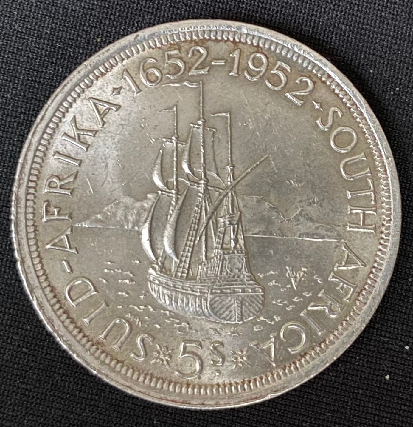 SOUTH AFRICA Very Rare 5 Shillings 1652-1952, Silver, KM41 Cape Town ...