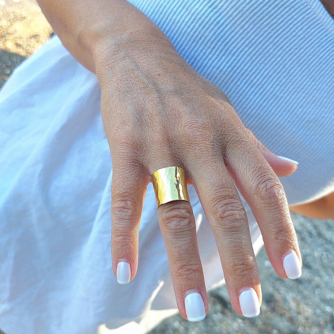 Brass Hammered Band Wide Bronze Ring Minimalist Brass Band Adjustable ...