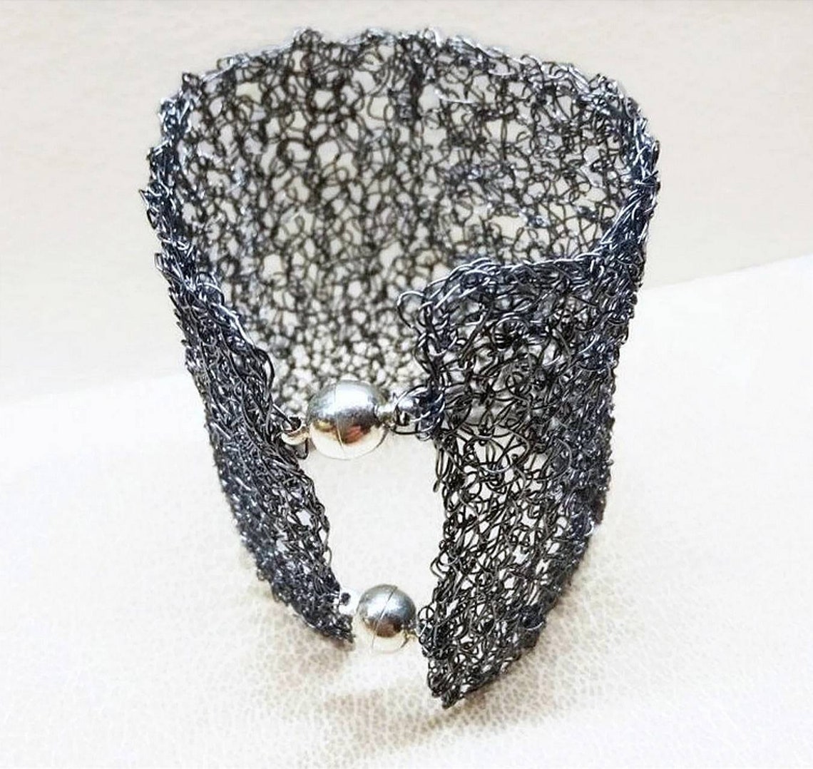 Silver Crochet Cuff, Wire Crochet Bracelet,silver Knitted Bracelet ...