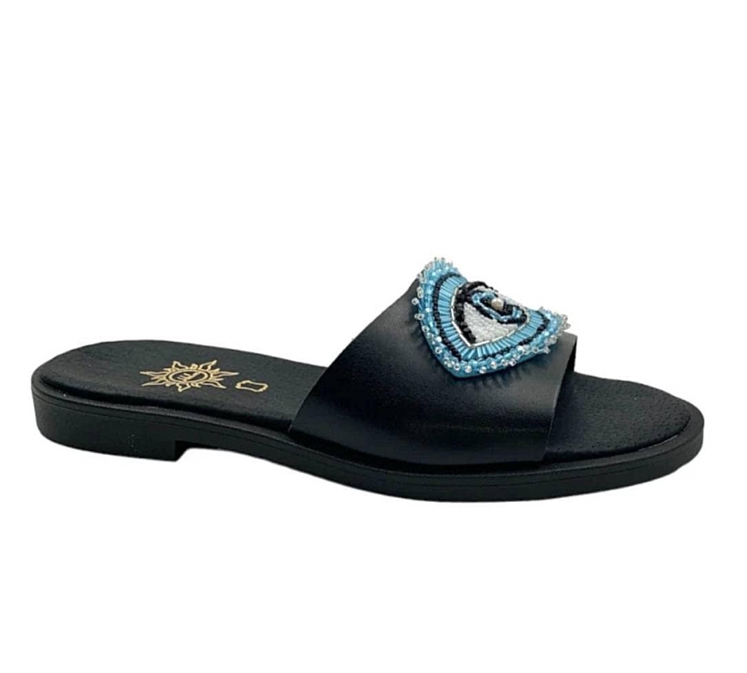 Black Evil Eye Sandals Leather Evil Eye Slippers Evil Eye - Etsy