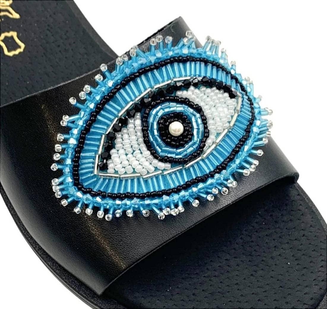 Black Evil Eye Sandals Leather Evil Eye Slippers Evil Eye - Etsy