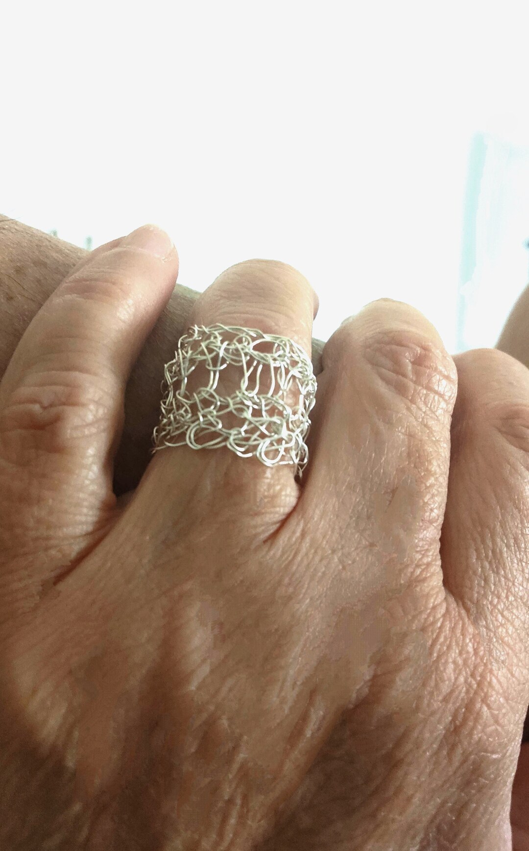 Silver Wire Crochet Ring Woven Wire Ring Wide Wire Band Adjustable Wire ...