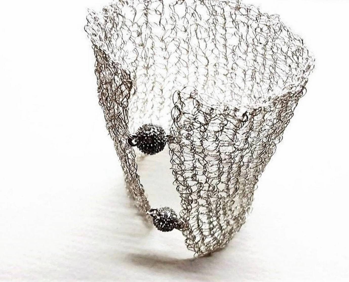 Silver Crochet Cuff Wire Crochet Bracelet Silver Knitted Bracelet ...