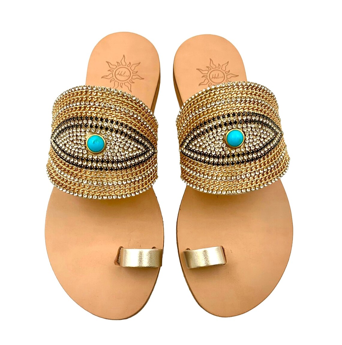 Evil Eye Flip Flops Gold Sandals Toe Ring Sandals Rhinestone Sandals ...