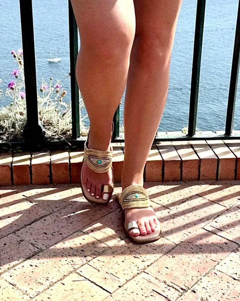 Evil Eye Flip Flops Gold Sandals Toe Ring Sandals Rhinestone Sandals ...