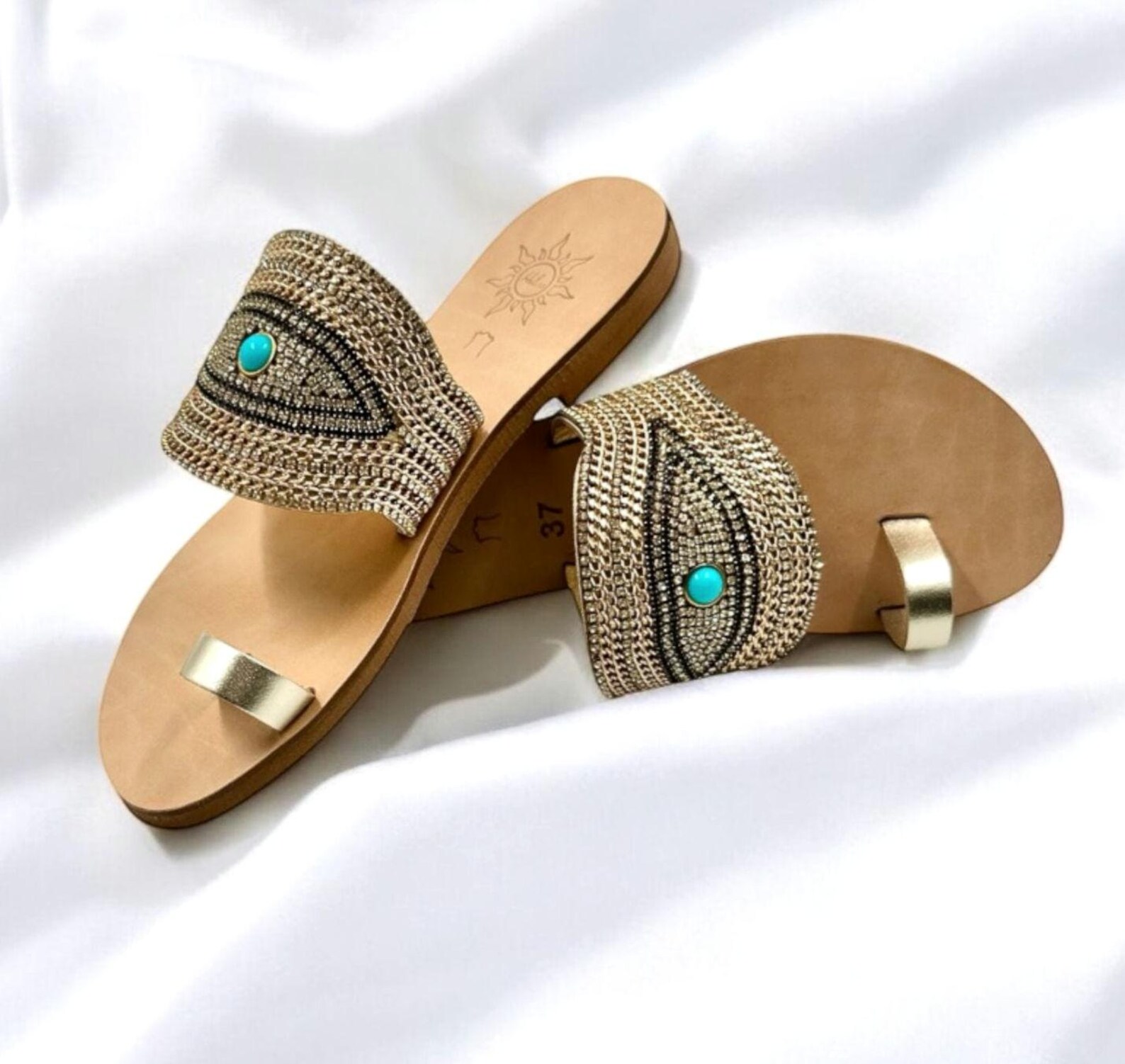 Evil Eye Flip Flops Gold Sandals Toe Ring Sandals Rhinestone Sandals ...
