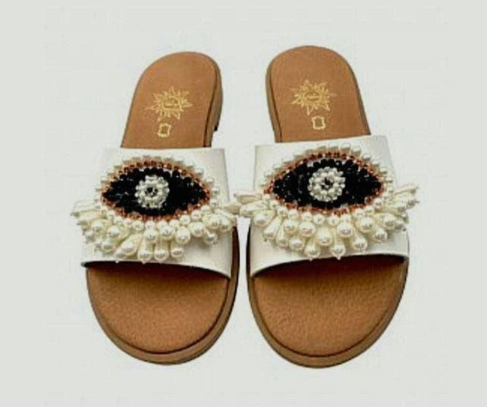 White Evil Eye Sandals Leather Evil Eye Slippers Evil Eye Slip-on Soft ...
