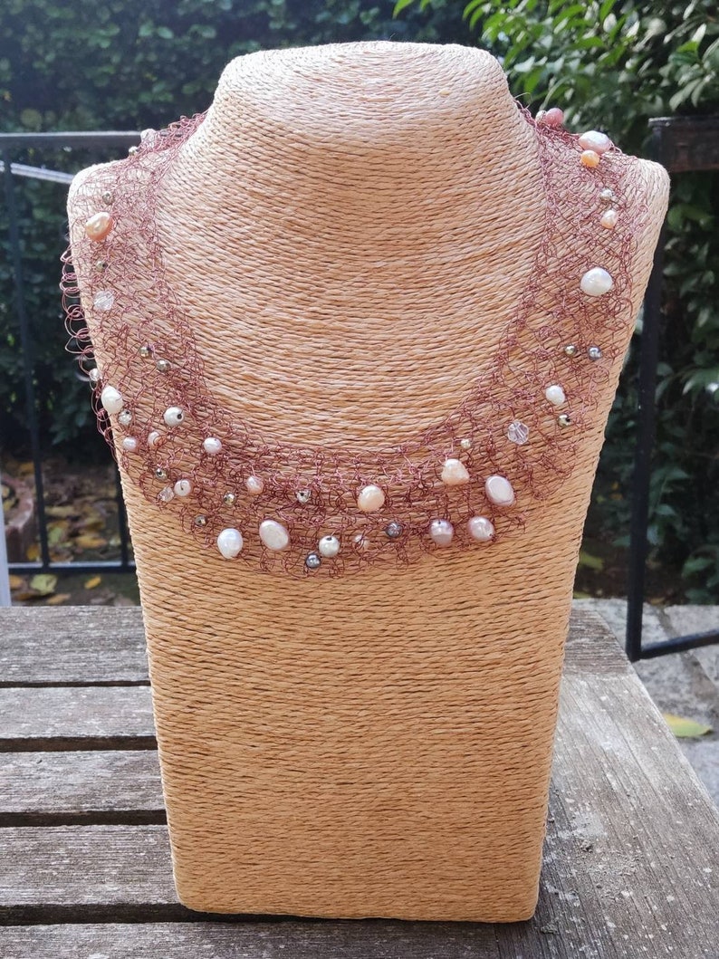 Wire Crochet Necklace Beaded Wire Necklace Adjustable Bib Necklace ...