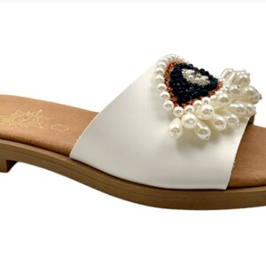 White Evil Eye Sandals Leather Evil Eye Slippers Evil Eye Slip-on Soft ...