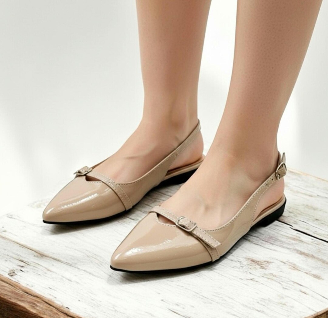 Slingback Ballerinas Beige Patent Leather Mary Janes Beige Heel Shoes ...