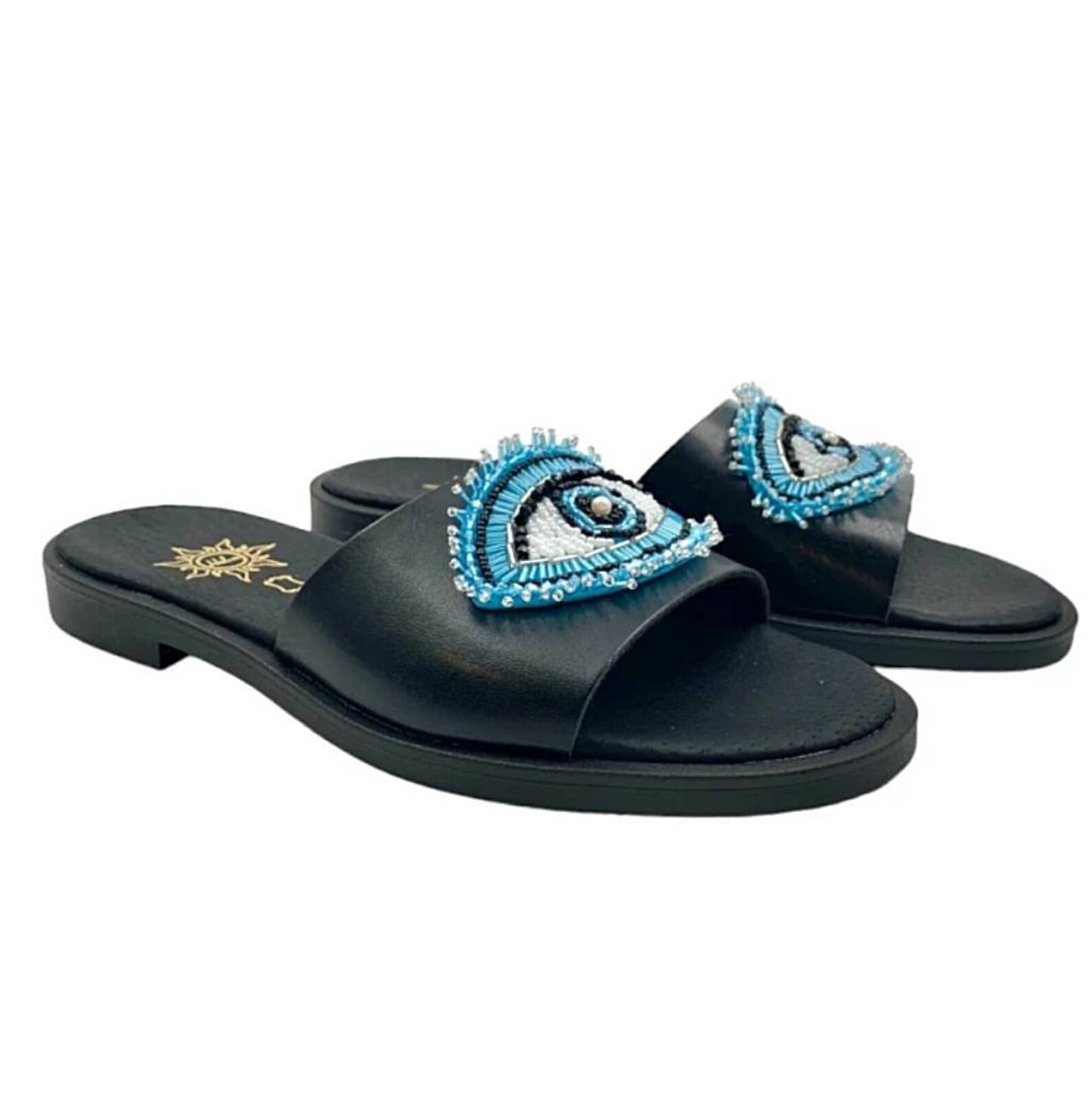 Black Evil Eye Sandals Leather Evil Eye Slippers Evil Eye - Etsy