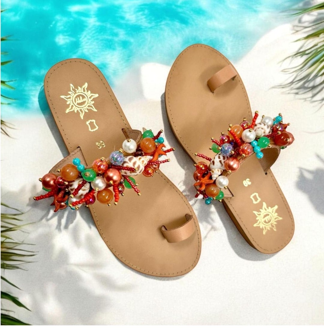 Bridal Toe Ring Sandals Seashell Sandals Decorated Flat Sandals Summer ...
