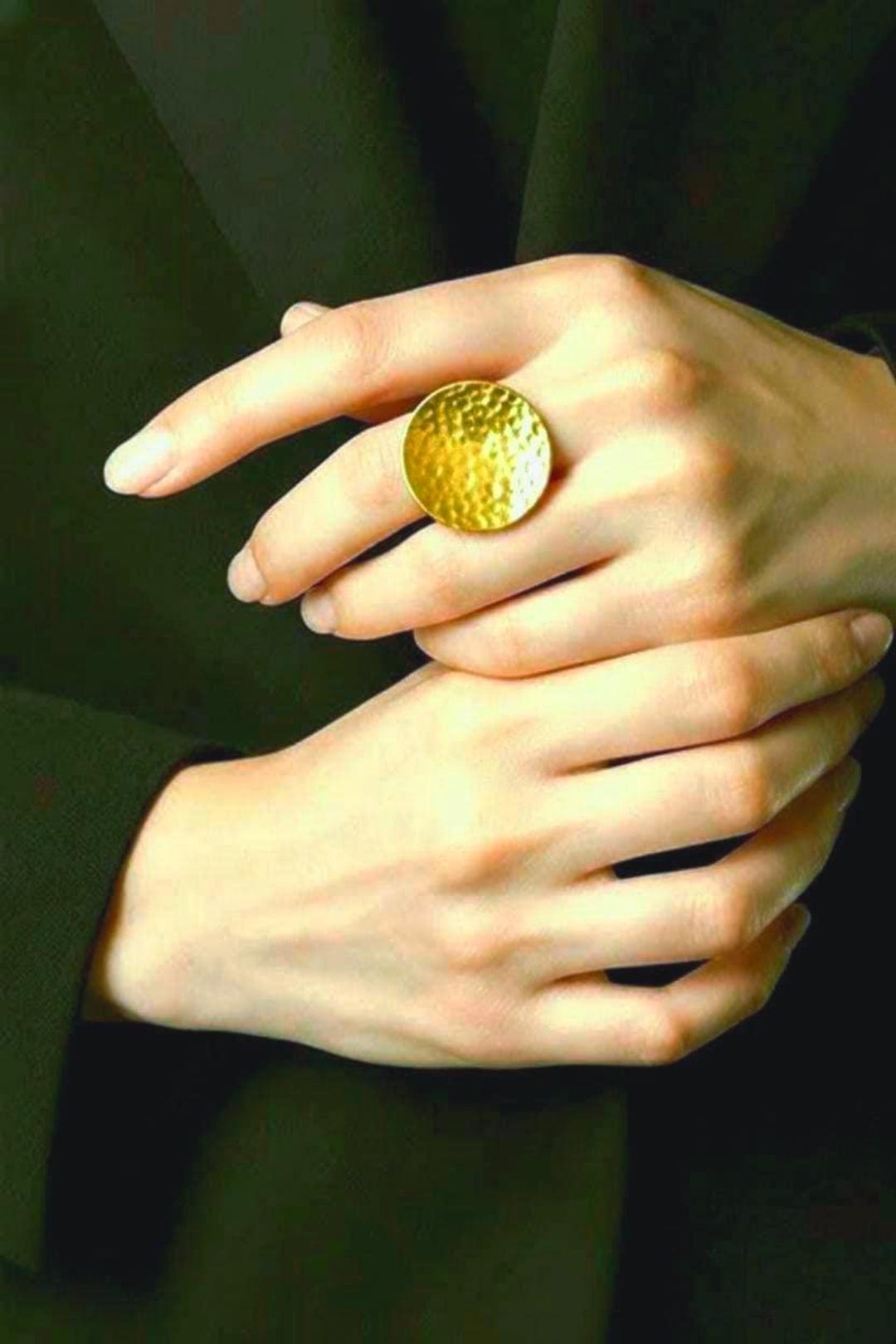 Brass Coin Ring Textured Ring Round Brass Ring Large Bronze Gold ...