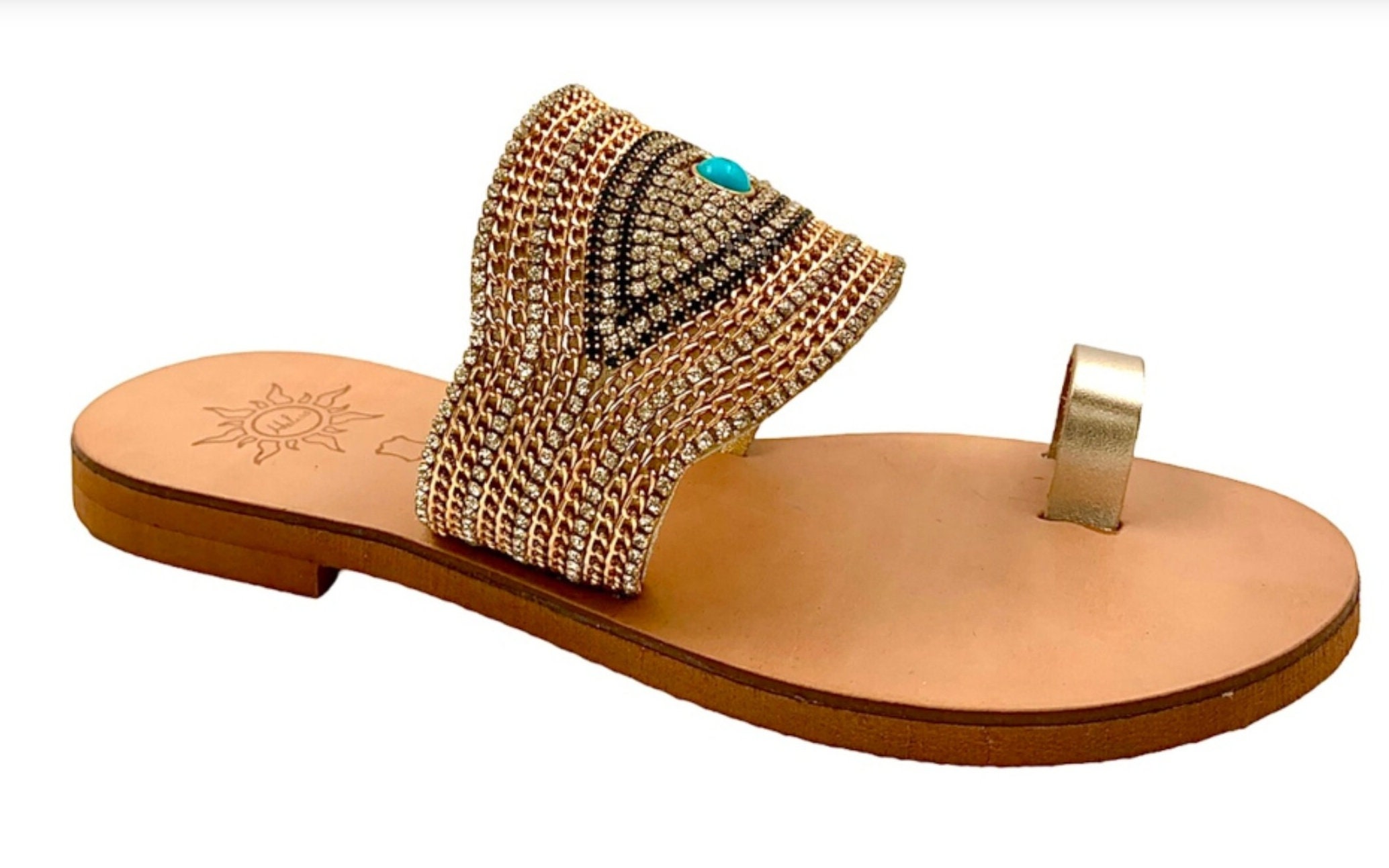 Evil Eye Flip Flops Gold Sandals Toe Ring Sandals Rhinestone Sandals ...