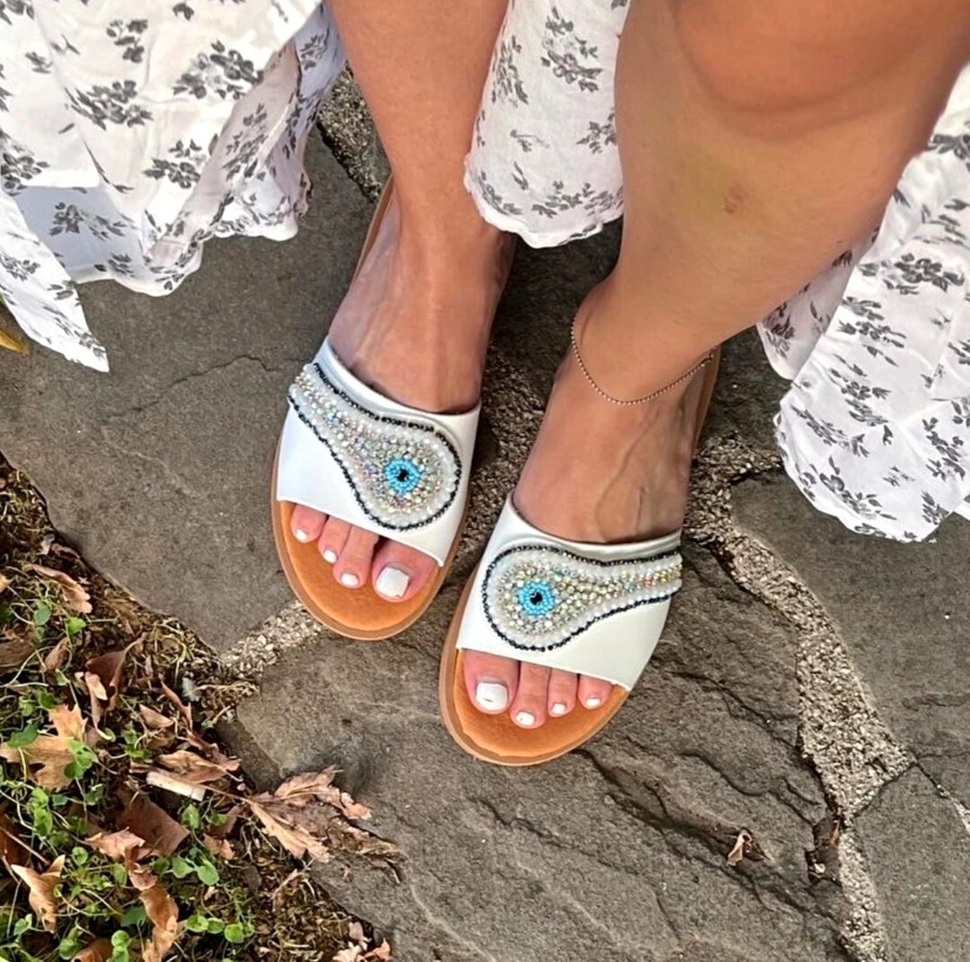 Evil Eye Sandals, Anatomic Eye Sandal Leather Evil Eye Flats Evil Eye ...
