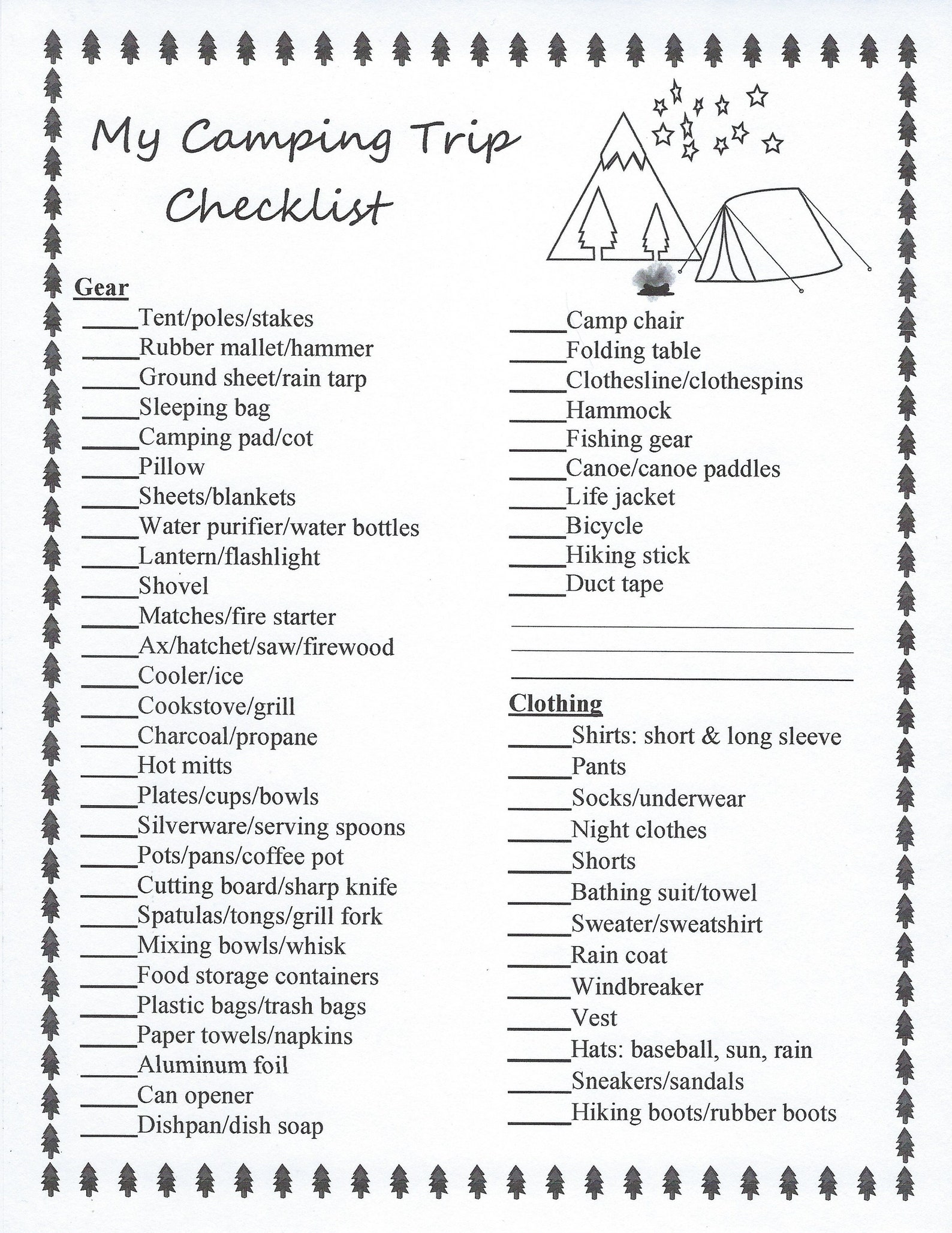 Camping Trip Checklist, Camping Planner, Vacation Checklist, Instant ...