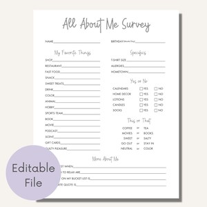 All About Me Survey Editable Printable, Getting to Know You, Coworker ...