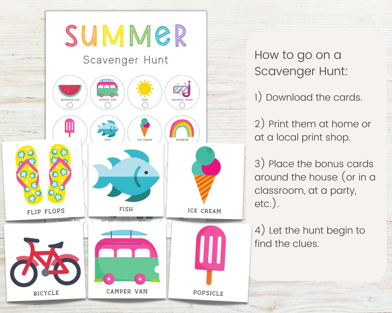 Summer Scavenger Hunt Game, Indoor Treasure Hunt, Printable Summertime ...