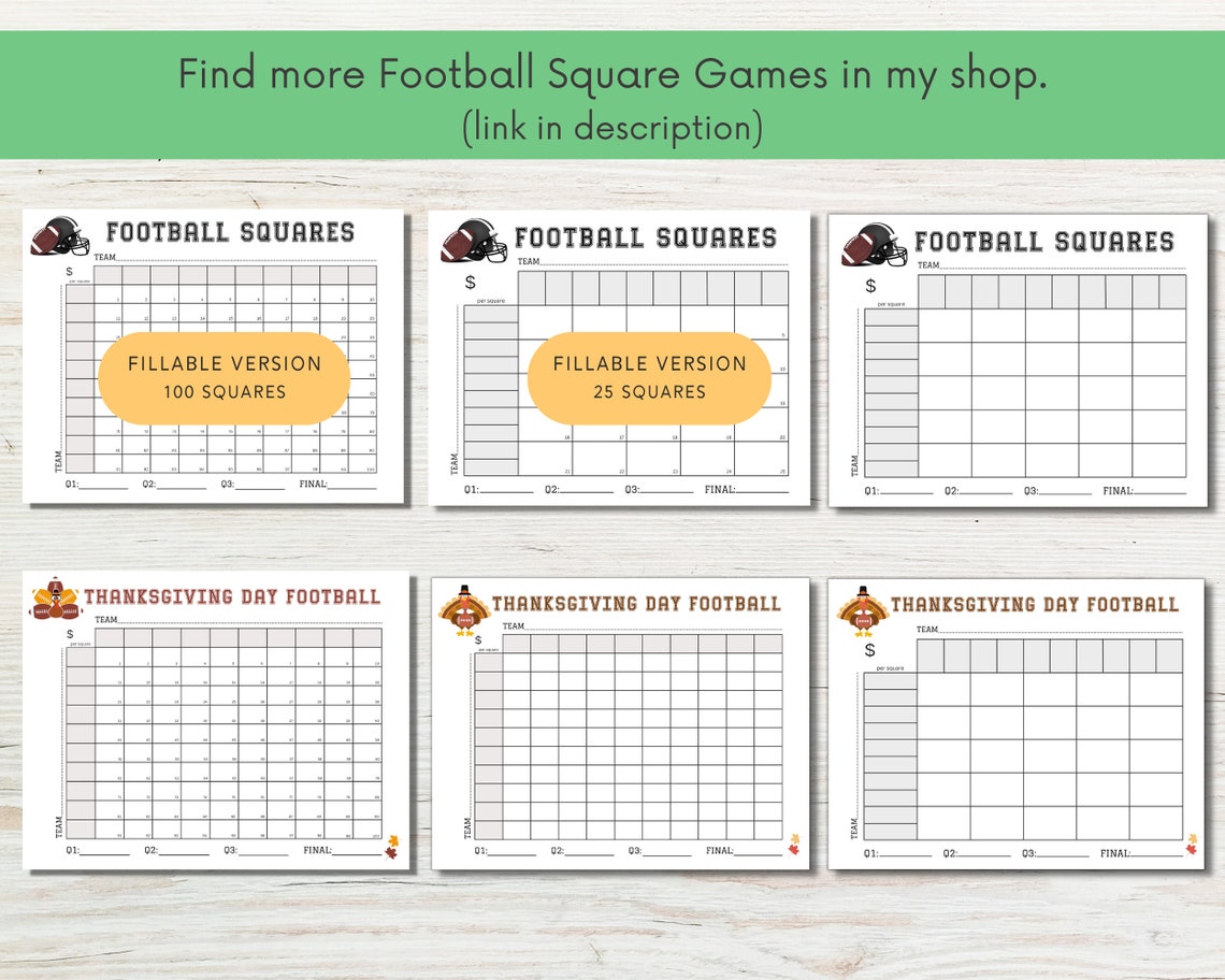 Football Squares Printable, Football Square Fundraiser, 100 Square ...
