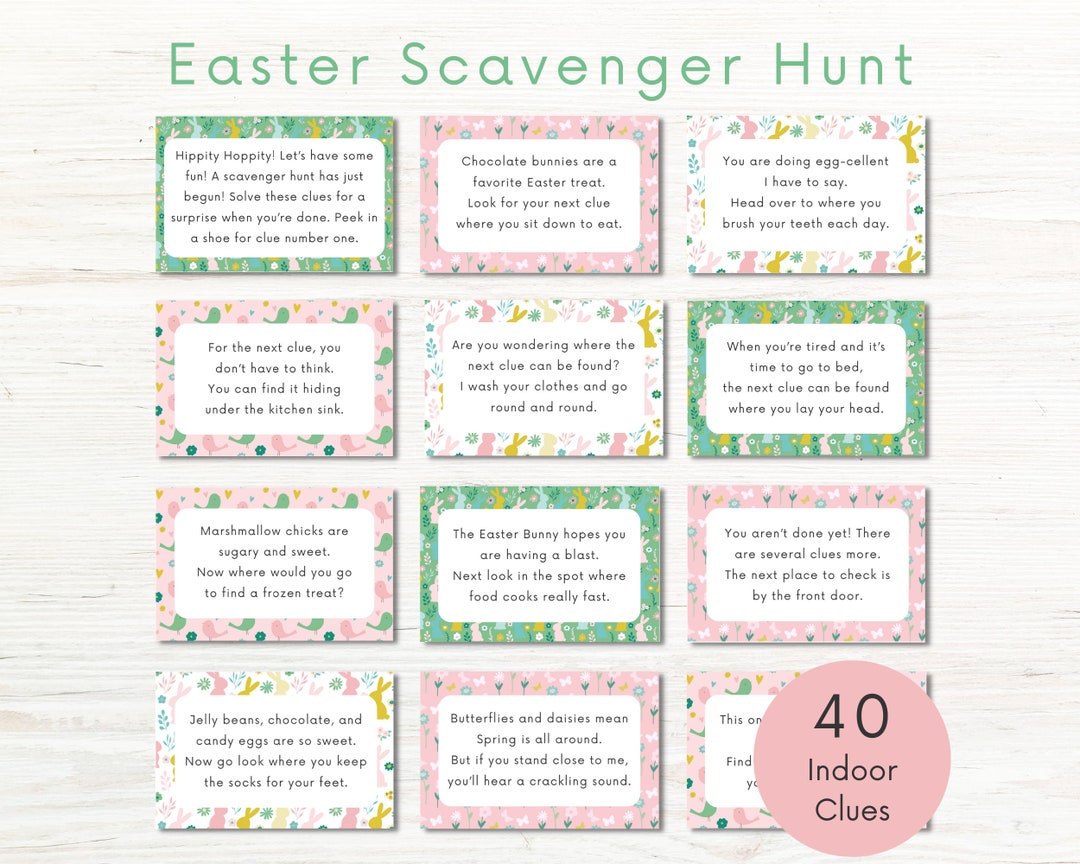 Easter Scavenger Hunt Kids, Easter Treasure Hunt Clues Printable ...
