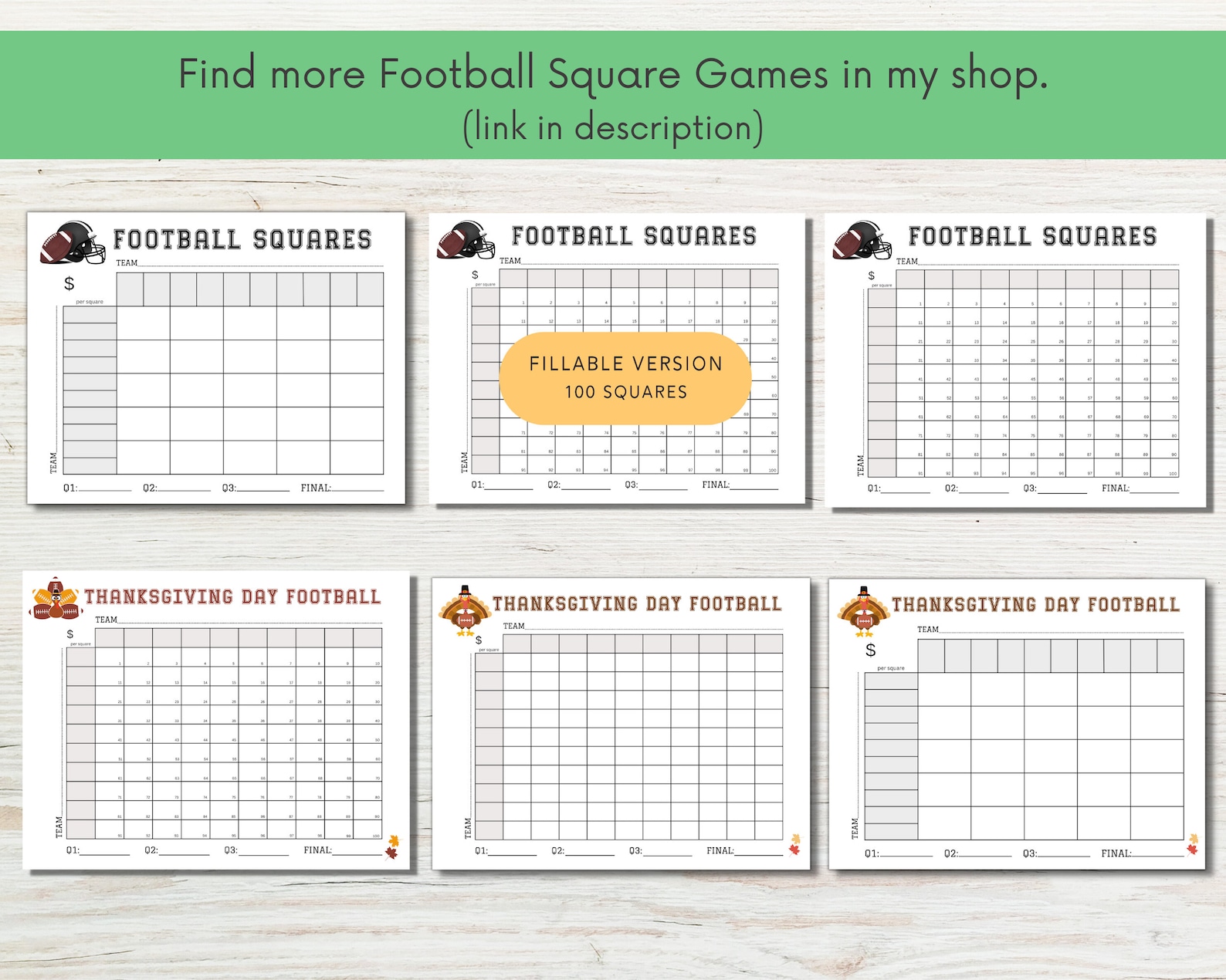 Football Squares Editable Printable, Football Square Fundraiser, 25 ...