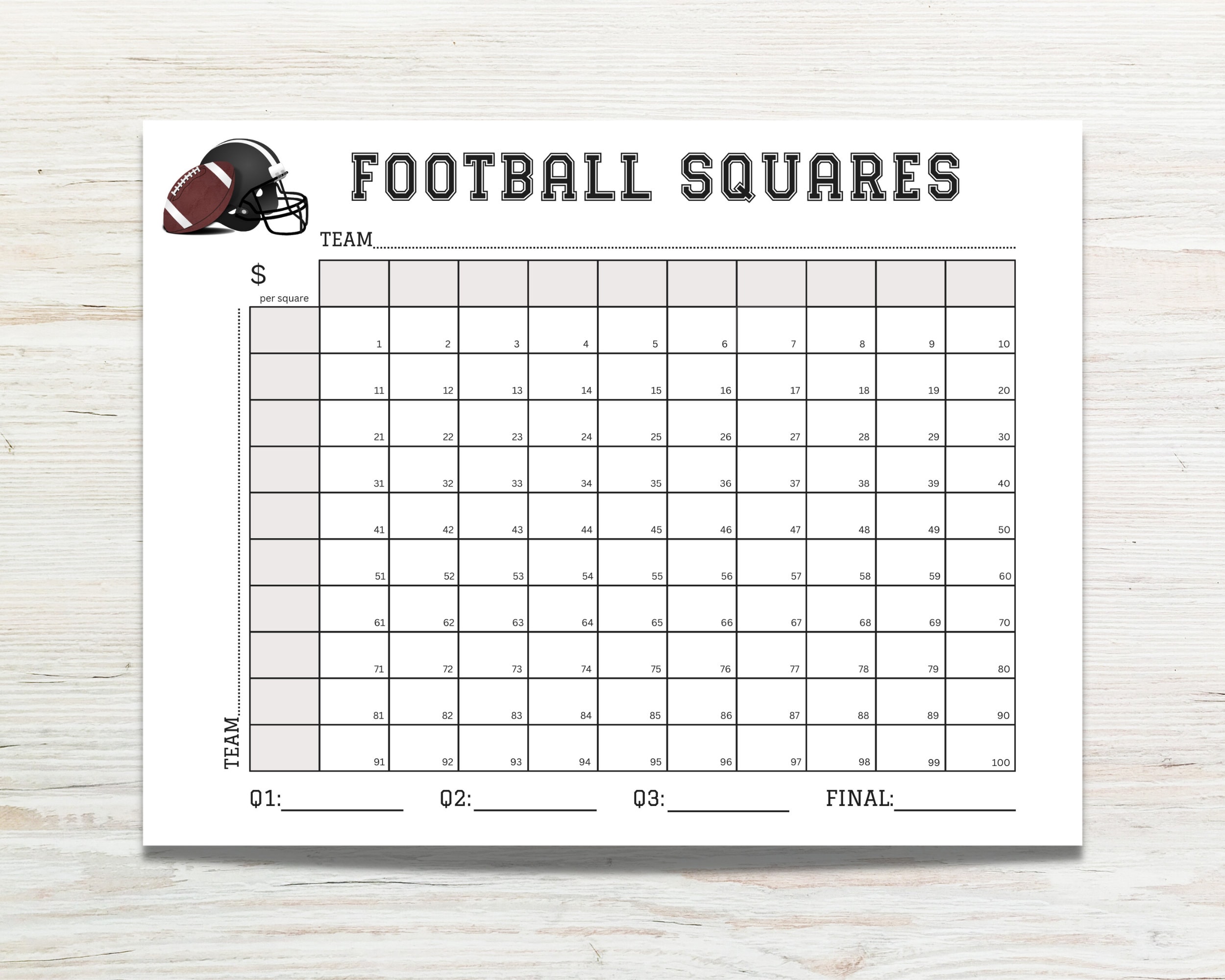Free printable football squares 100 store