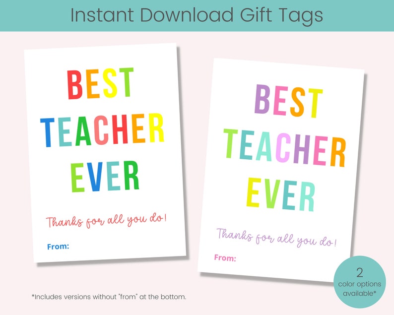 Printable Teacher Appreciation Gift Tag Cards Best Teacher | Etsy