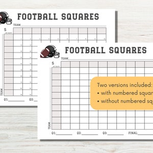 Football Squares Editable Printable, Football Square Fundraiser, 100 ...