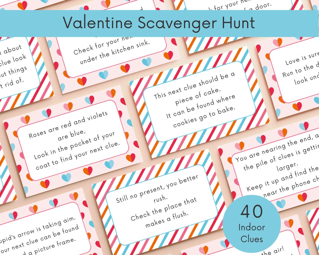 Valentines Day Scavenger Hunt Kids, Valentine Treasure Hunt Printable ...