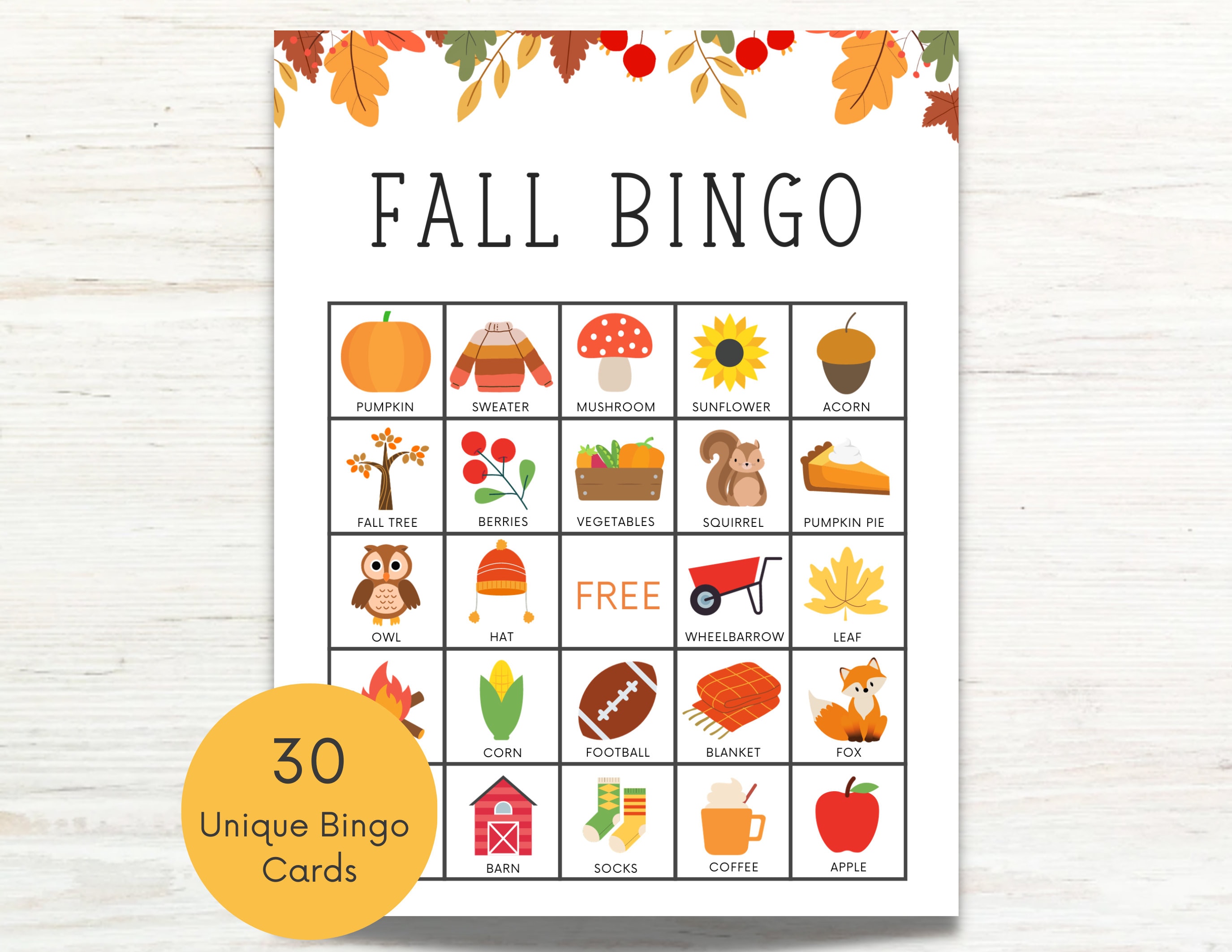 Fall Bingo Printable Game 30 Fall Bingo Cards Autumn Bingo - Etsy