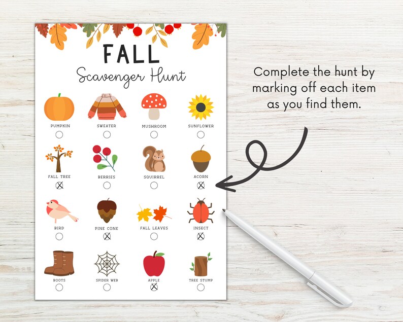 Fall Scavenger Hunt Printable, Autumn Scavenger Hunt Kids, for Toddlers ...