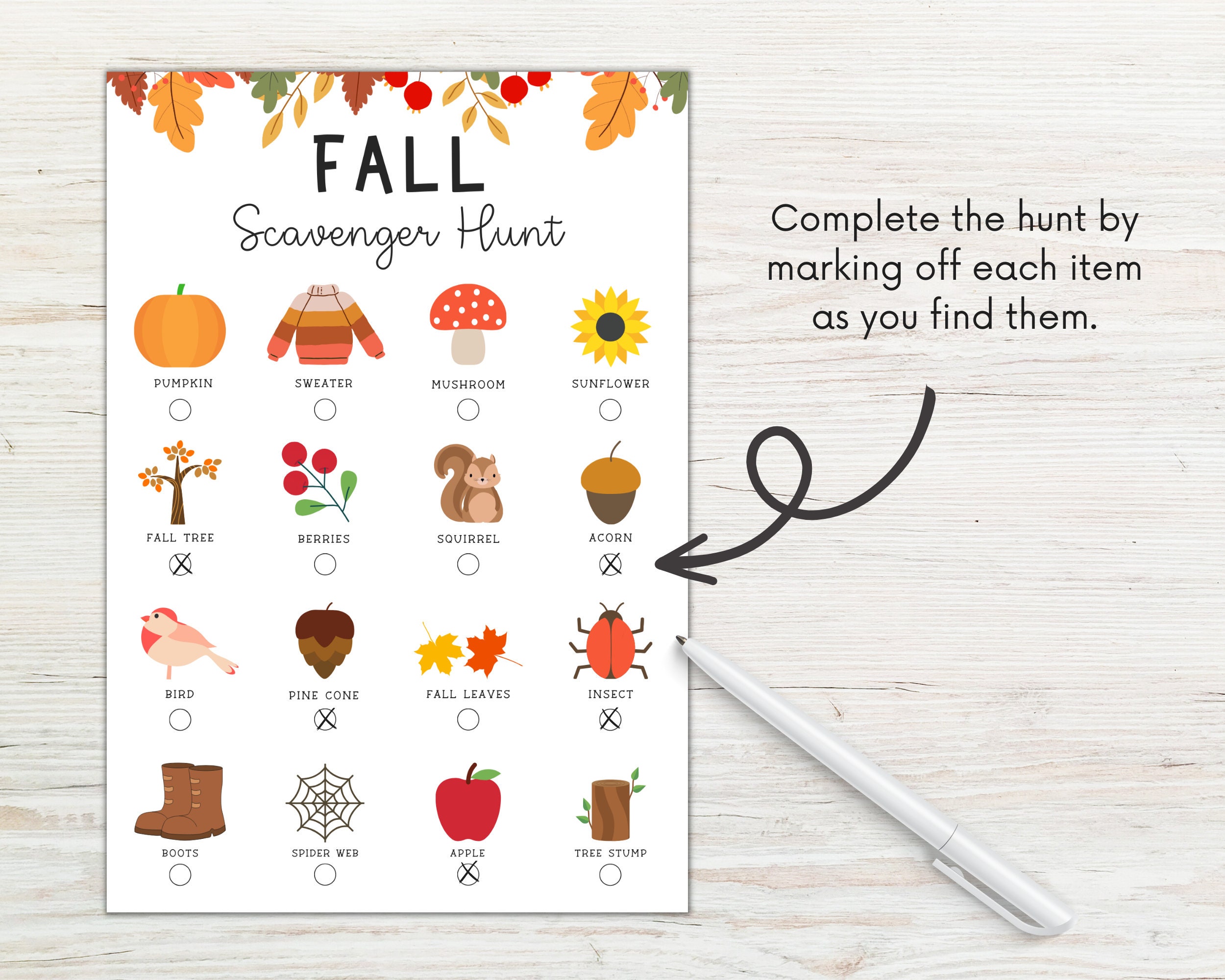 Fall Scavenger Hunt Printable, Autumn Scavenger Hunt Kids, for Toddlers ...