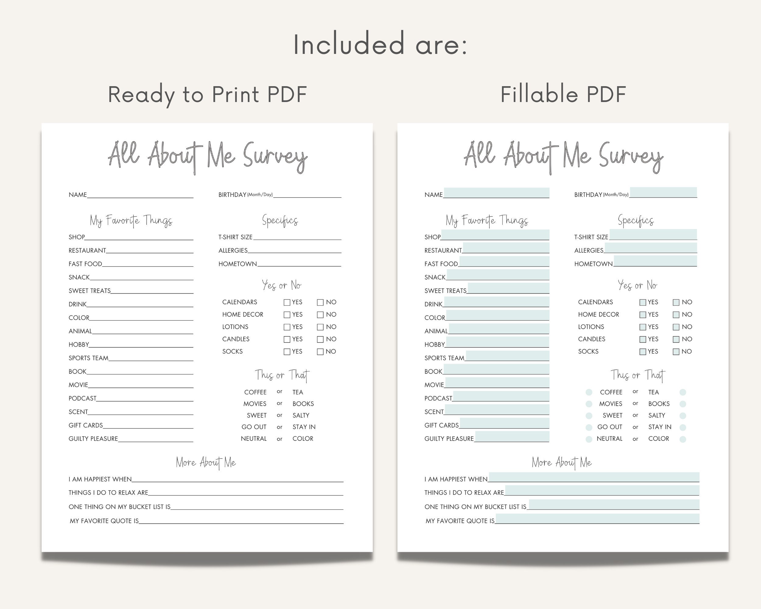 All About Me Survey Editable Printable, Getting to Know You, Coworker ...